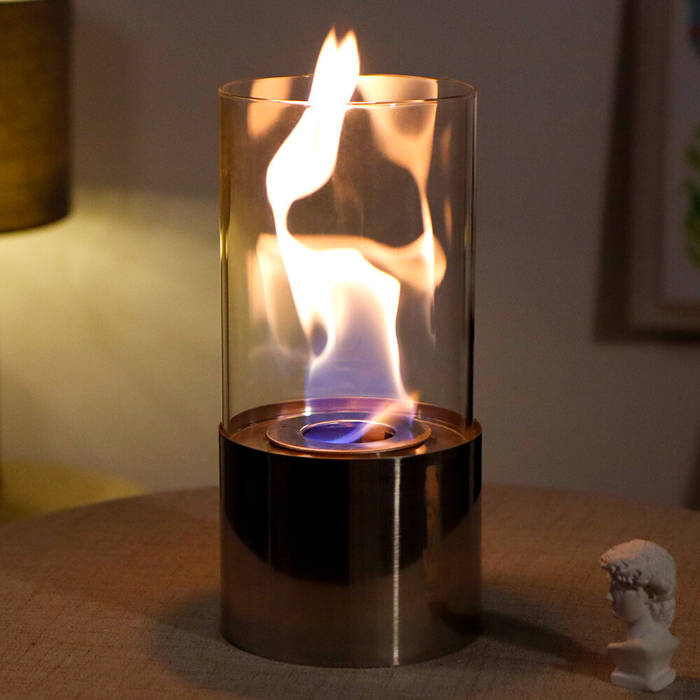 Биокамин настольный для дома срэбра, био камин декоративный со стеклянной колбой