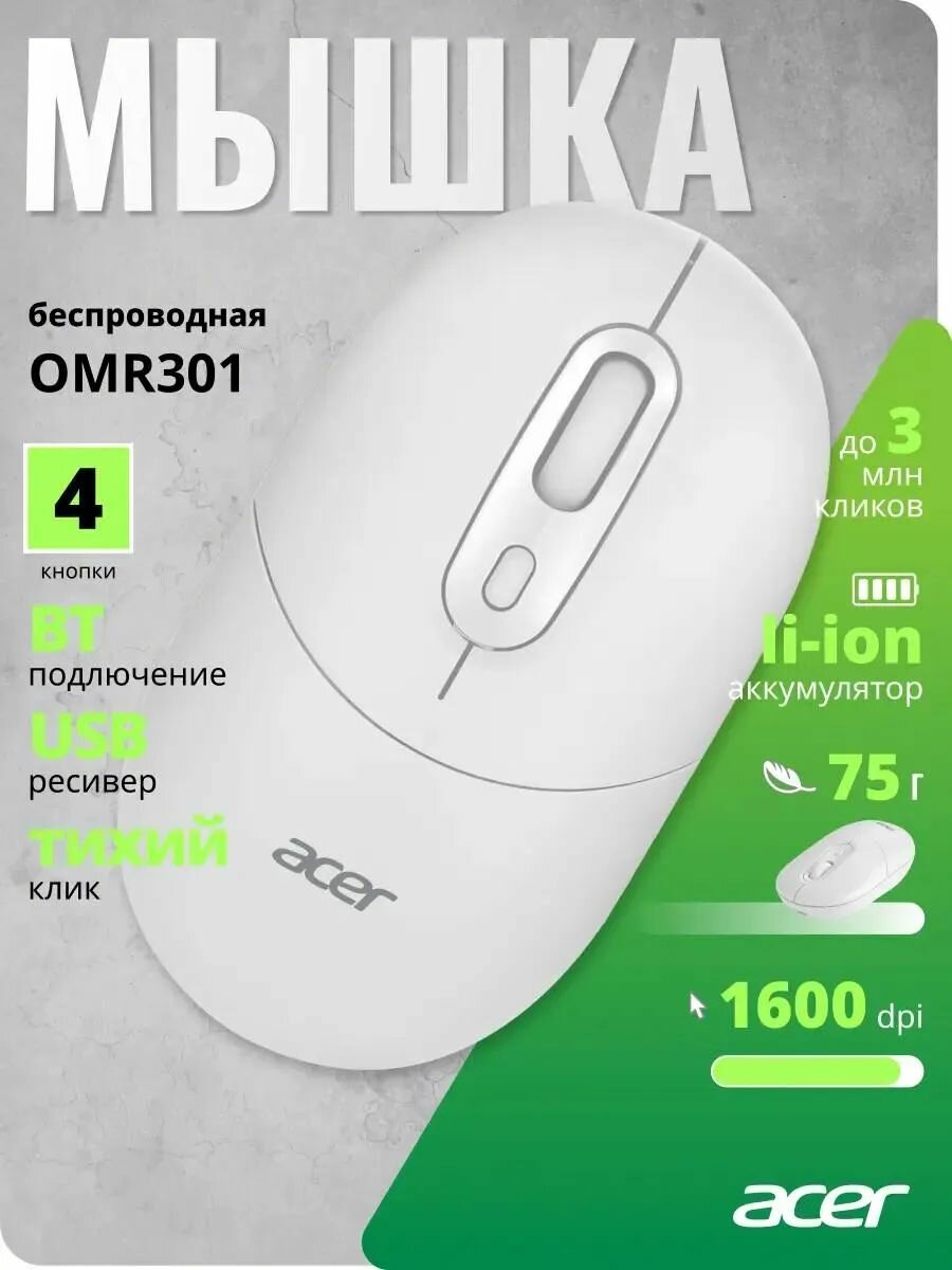 Мышь беспроводная Acer OMR301 White ZL. MCECC.01U