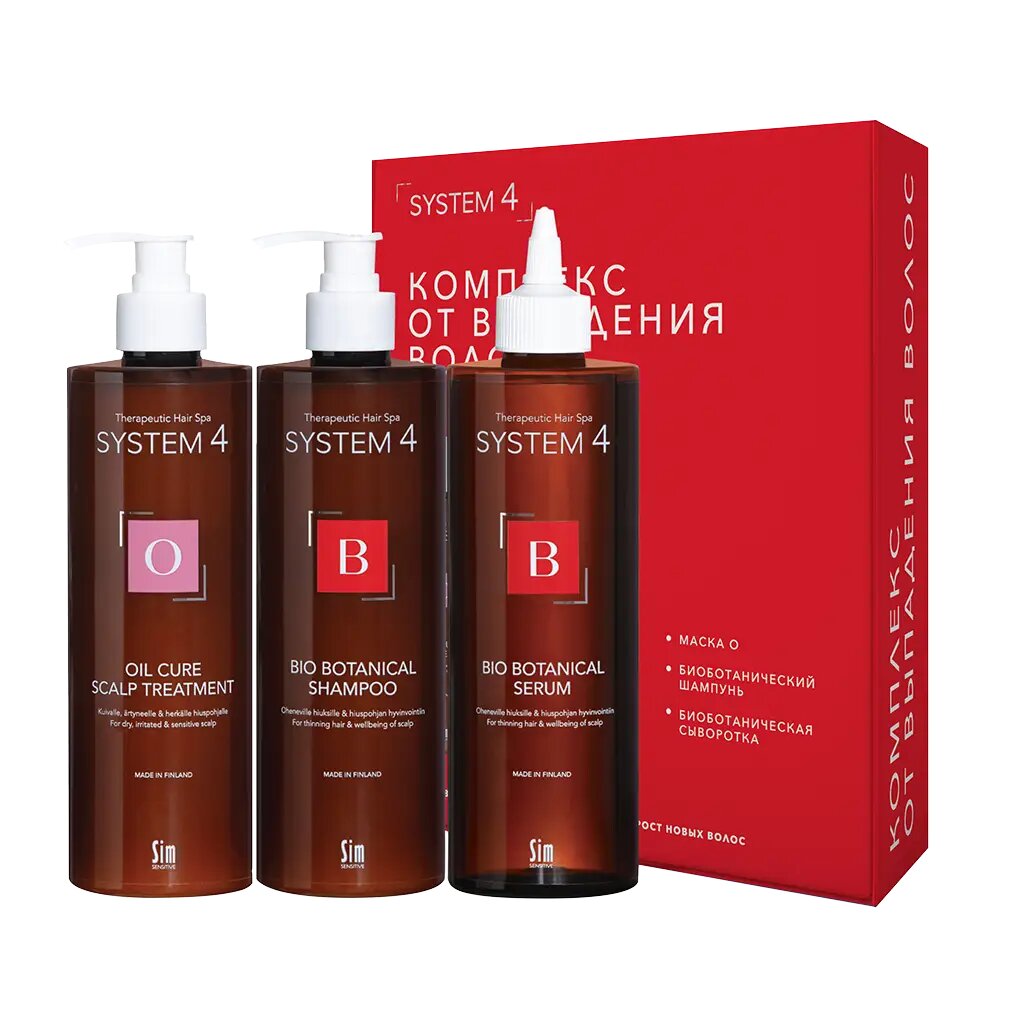 System 4 Комплекс от выпадения волос макси (шампунь против выпадения волос 500мл+сыворотка против выпадения волос 500 мл+маска-пилинг О для волос 500 мл) 1 уп