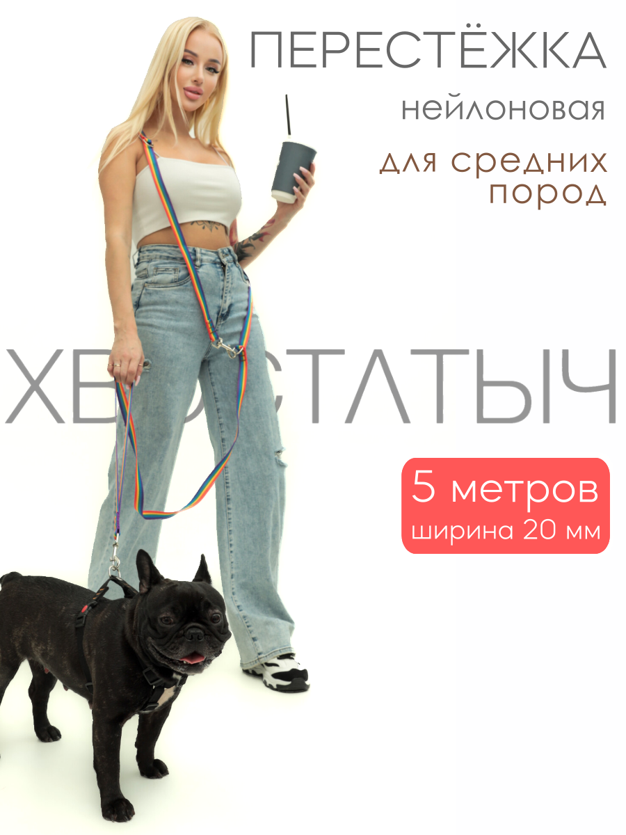 Перестежка Хвостатыч для собак PRO прошитая нейлон 5 м х 20 мм (разноцветный)