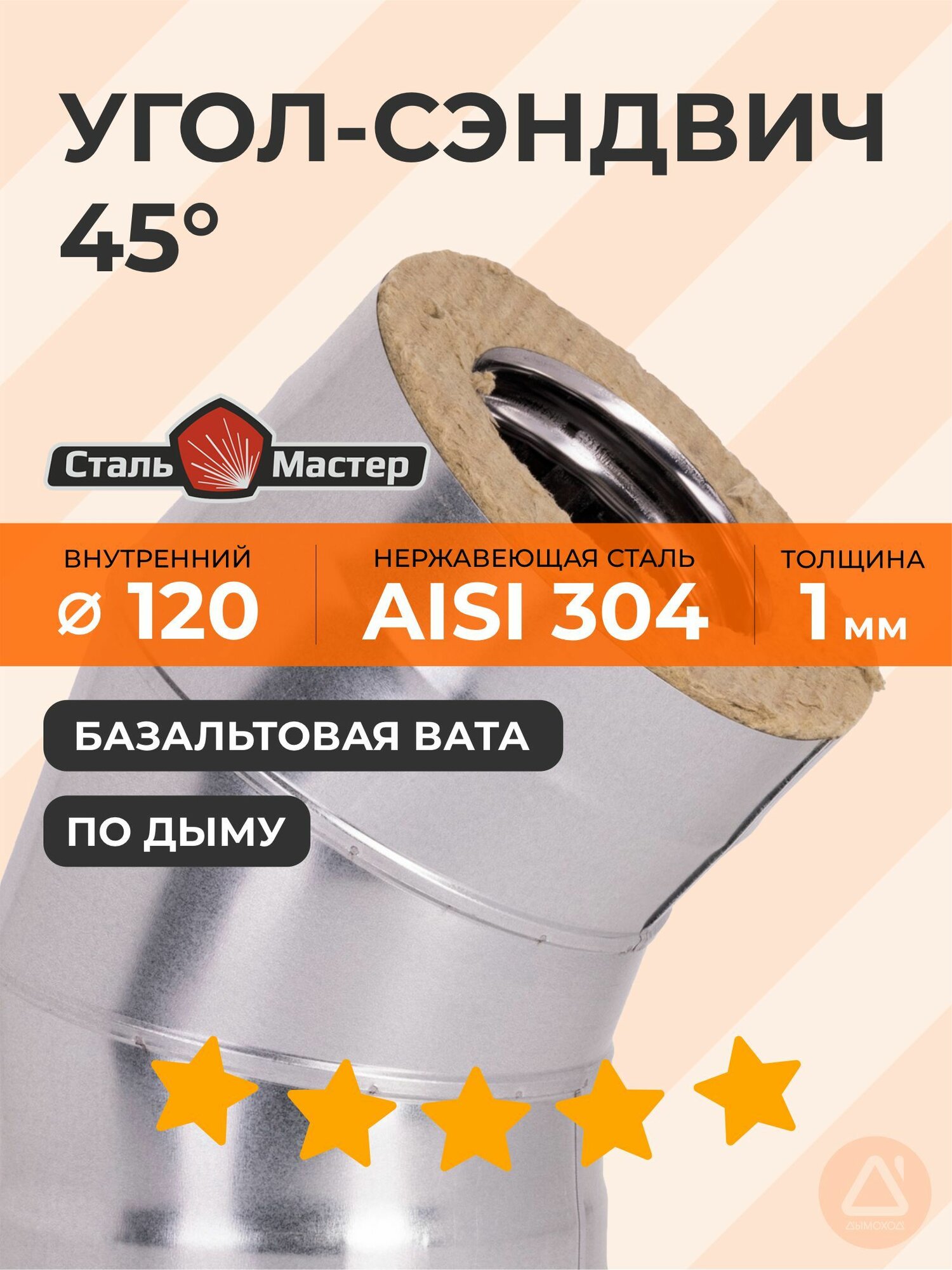 Угол-сэндвич 120 / 200 45 нерж 1 мм (AISI 304) / оц