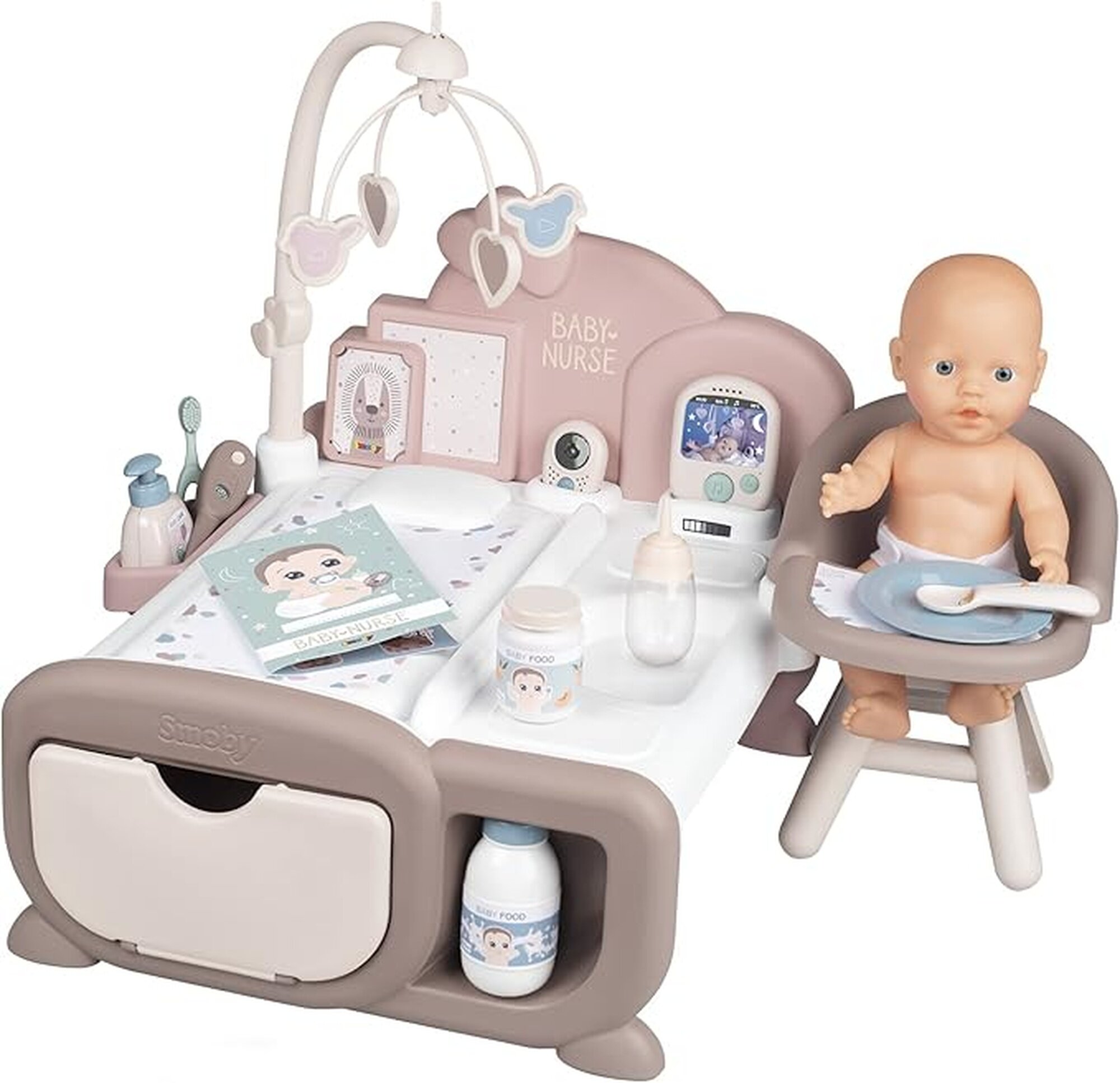 Игровой уголок Smoby Baby Nurse 7600220375, с аксессуарами, 3 в 1, радионяня, 59 см x 43 см x 48 см