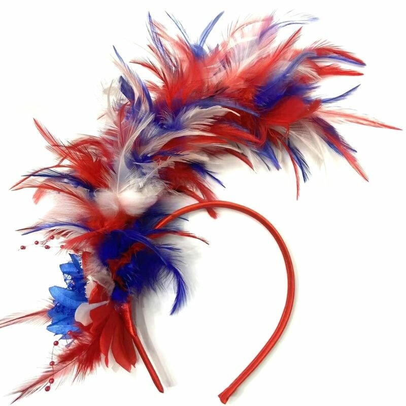 Повязка на голову из перьев для вечеринки, праздничного выступления сцене, праздничных карнавальных аксессуаров-с цветами красного, белого и синего цветов