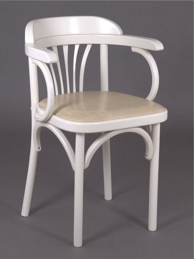 Стул деревянный Венский слоновая кость, бежевый с мягким сиденьем из экокожи, с подлокотниками