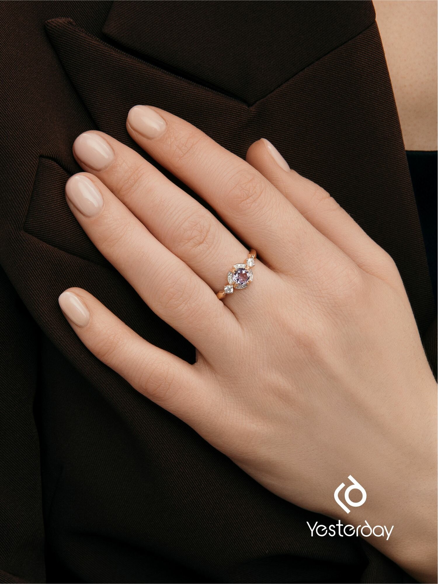 Кольцо, красное золото, 585 проба, аметист, фианит