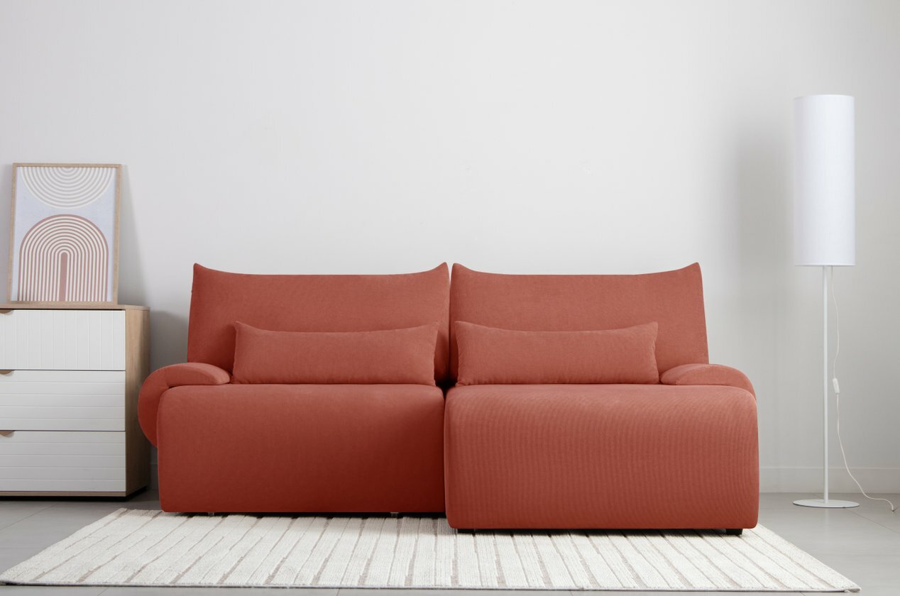 Диван угловой раскладной Divan.ru Аллаум Linia Ginger, 214х152х94, спальное место 135х200, велюр, оранжевый