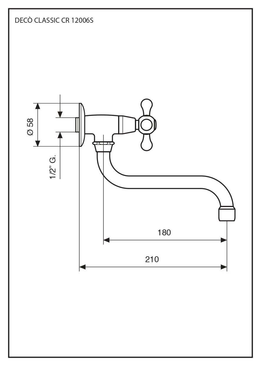 Emmevi deco classic, настенный одновентильный кухонный кран (поворотный излив 21 см) цвет хром 12006s cr (Эммеви) 12006s/cr