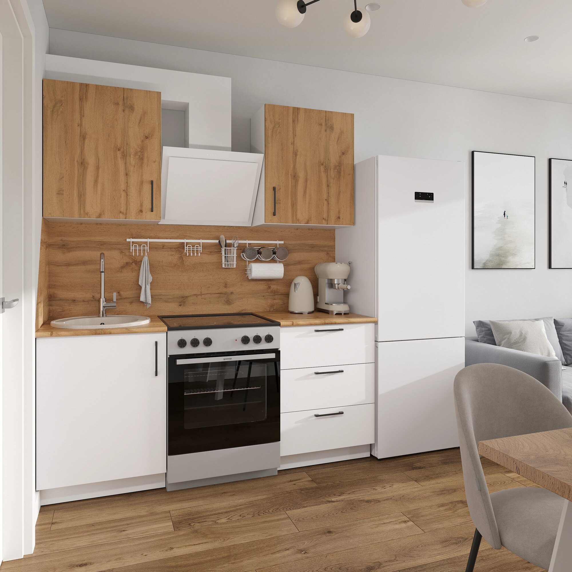 Кухонный гарнитур Domaci Болонья 180см, фасад белый, дуб вотан, столешница дуб вотан KUH-709662