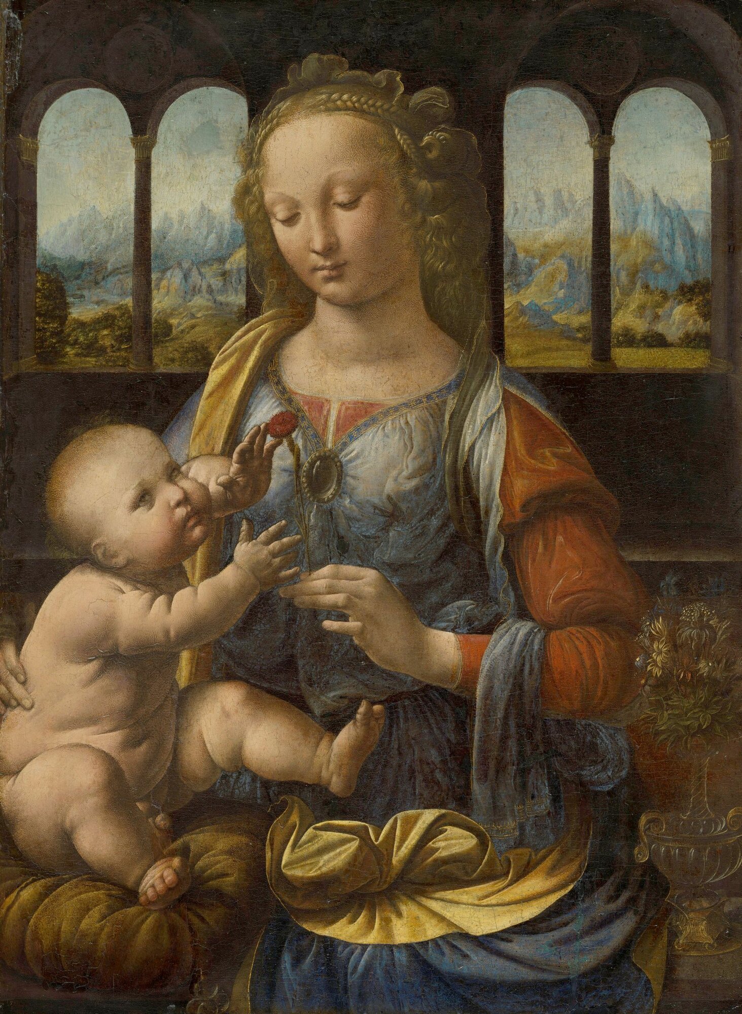 Картина Леонардо да Винчи Мадонна дель Гарофано с гвоздикой 58х80 см