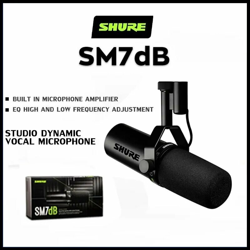 Shure Микрофон студийный Shure SM7db Студия динамического микрофона радио живой вокальный микрофон sm7b обновленная версия, черный матовый