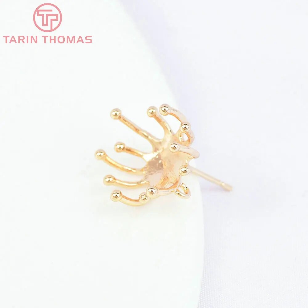 (2671) 10 шт, голова 12x8 мм, 18-каратное золото, латунь, круглая инкрустированная бусинами, основа для сережек-гвоздиков, ювелирные изделия своими руками, ювелирные аксессуары