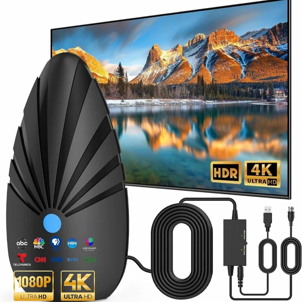 Цифровая телевизионная антенна для помещений и улицы, радиус действия более 1200 миль для Smart TV и всех Smart TV/старых телевизоров, поддерживает 4K 1080P HD VHF UHF