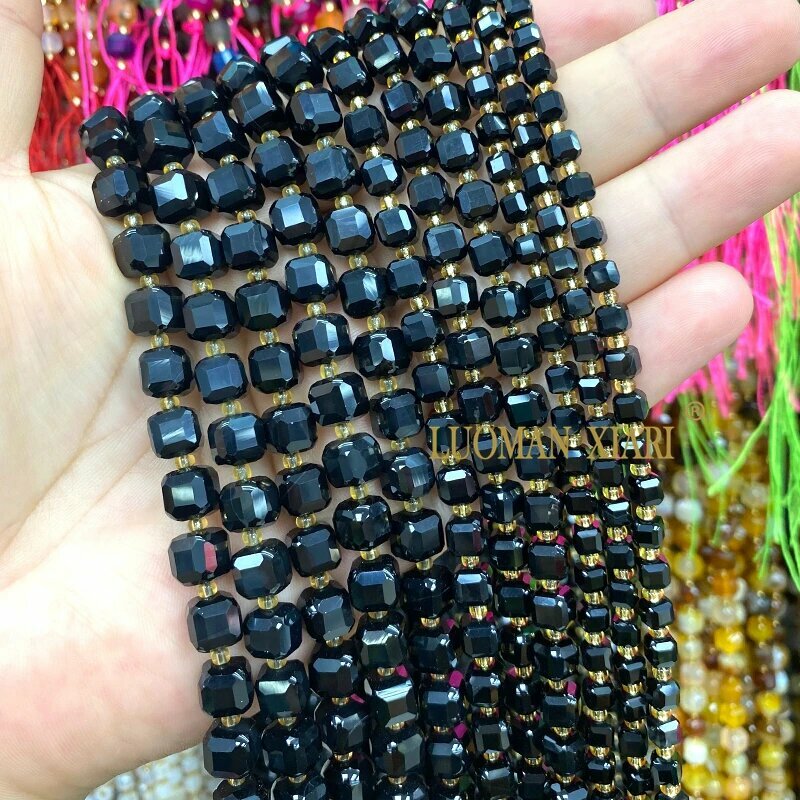 Натуральные бусины сардоникс LUOMAN XIARI 5/6/8 мм Черный, 8mm 15-17pcs loose, black agate