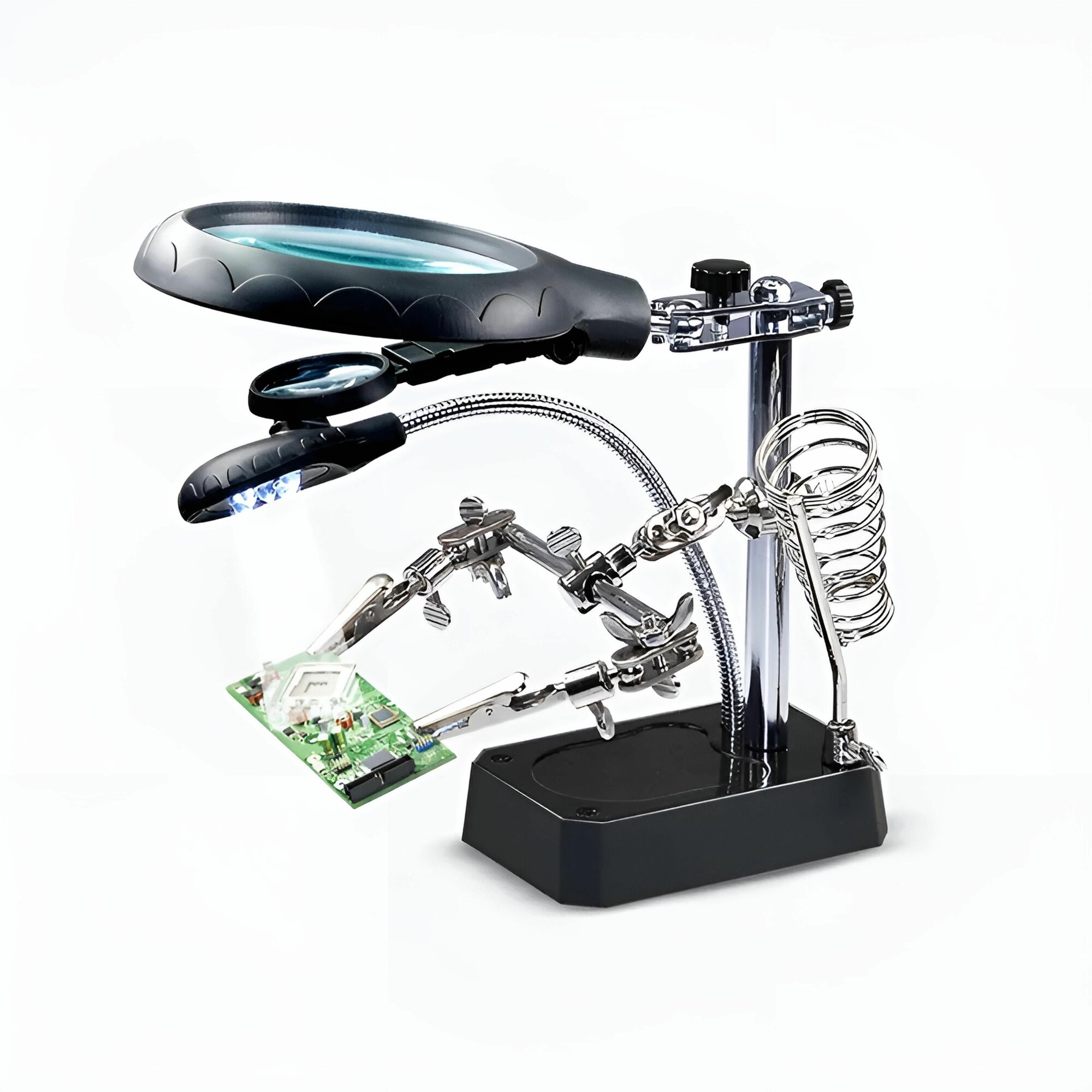 Держатель для пайки с 3-мя лупами и подсветкой, инструмент третья рука