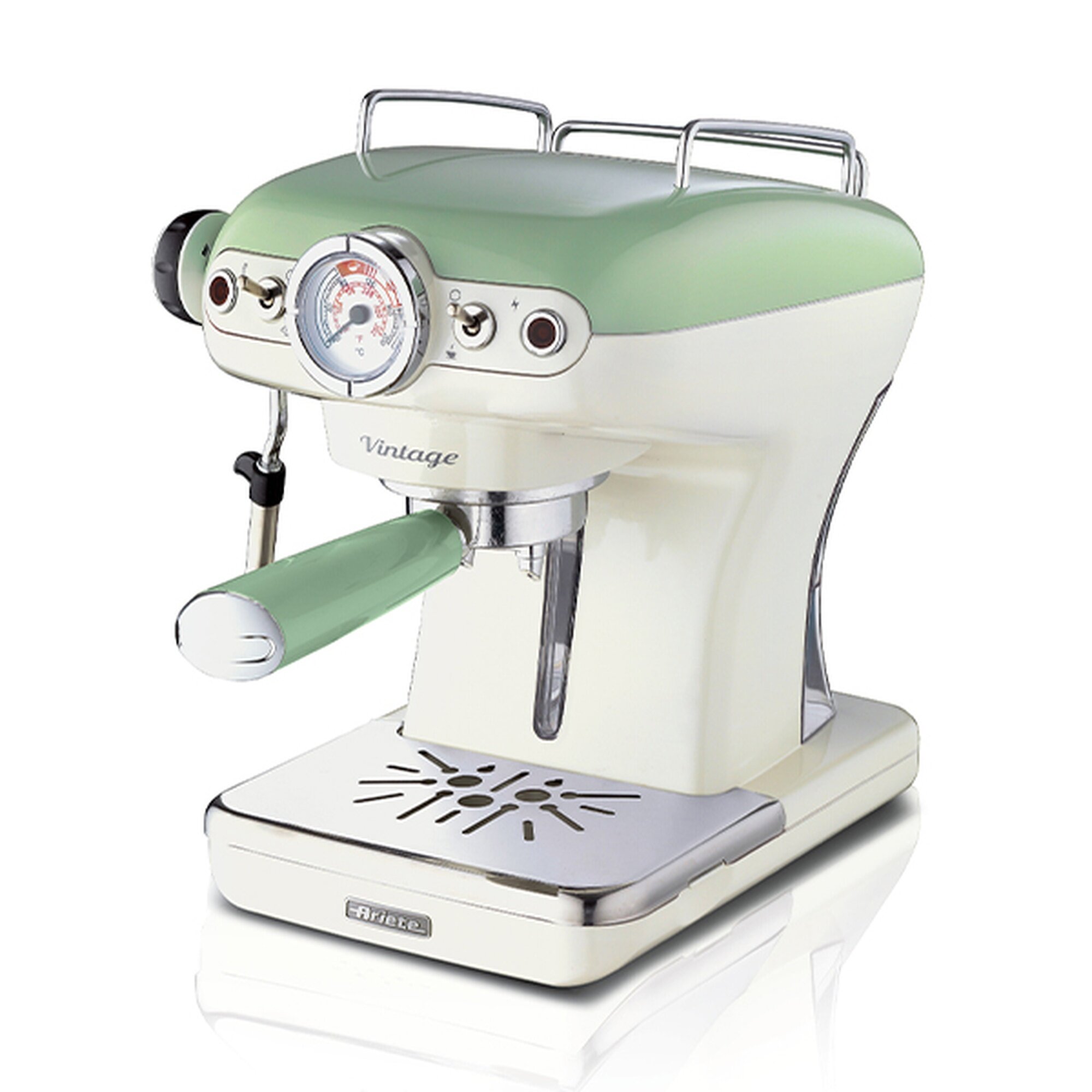 Поршневая кофемашина Ariete 1389/14 Vintage 850 Вт, давление 15 бар, паровой капучинатор, цвет зеленый/бежевый