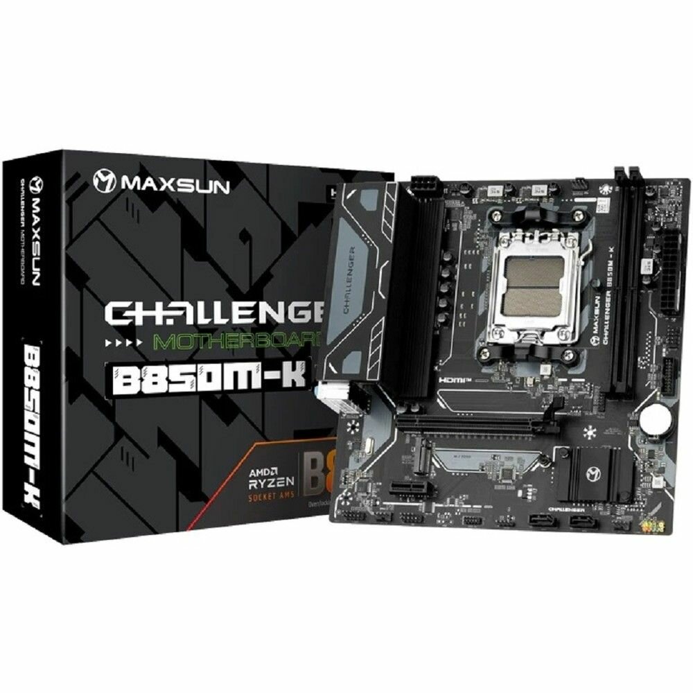 MAXSUN Материнская плата MS - Challenger B850M - K Socket AM5, mATX, 2 DDR5 96Gb , HDMI, 2 SATA3, 1 M.2, 1 PCIEx16 1 PCIEx1, 2 USB2.0, 4 USB 3.0, LAN 1 1G, RTL