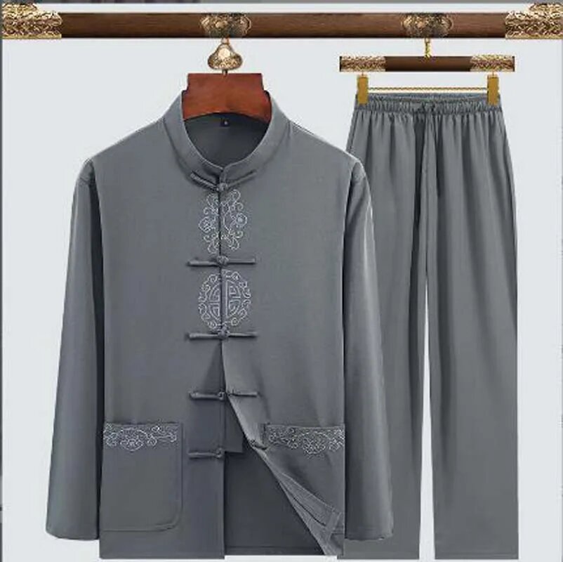 Мужской костюм ханьфу из ацетата Серый, XXL, Dark Grey