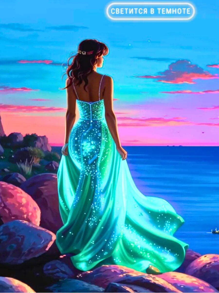 Картина из алмазной мозаики на подрамнике Круглые бриллианты 40х50см "маленькая девочка и собака"