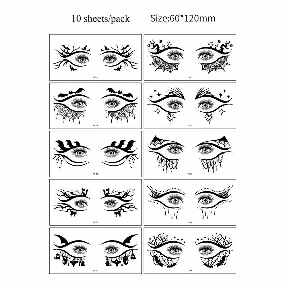 10 шт. Хэллоуин водостойкие татуировки на глаза наклейки тыква призрак паук узор поддельные татуировки Хэллоуин вечерние макияж для лица