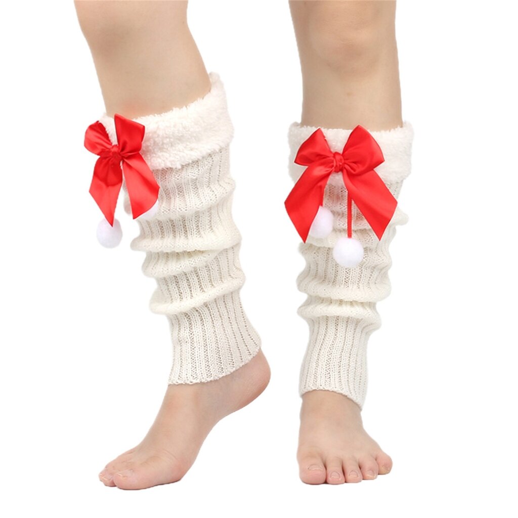 Вязаные гетры для женщин с меховой отделкой и бантами