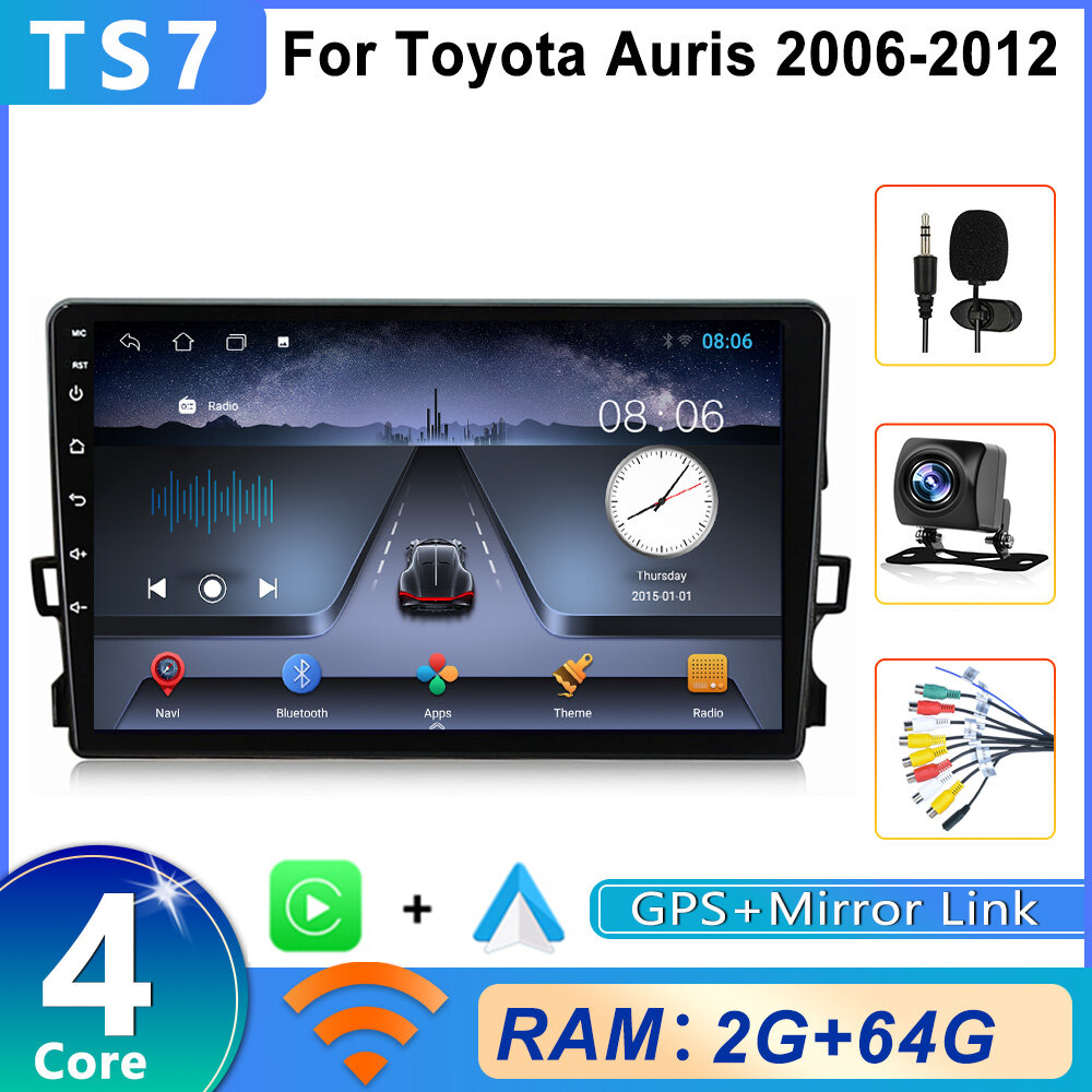 Автомагнитола Toyota Auris 2006-2012, 2/64ГБ, Тойота Аурис + Переходная рамка
