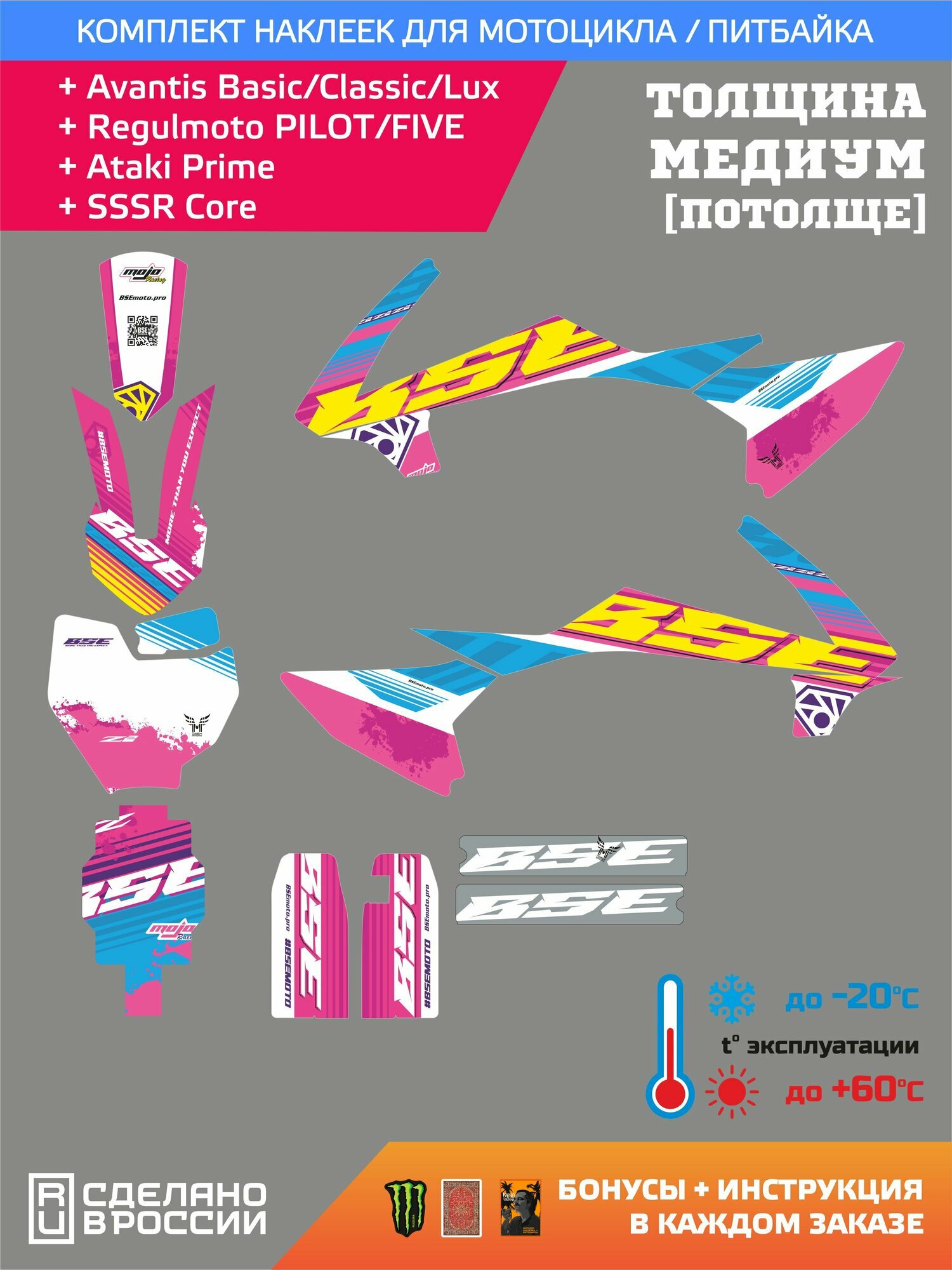 Наклейки на питбайк SSSR Core 125, Ataki Evolution'23, Regulmoto pilot Five'23 медиум