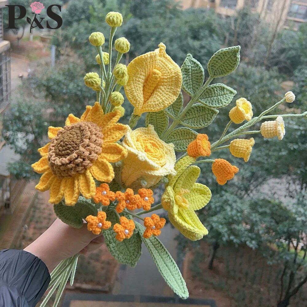 Ручной вязаный букет цветов из шерсти Sunflower Calla