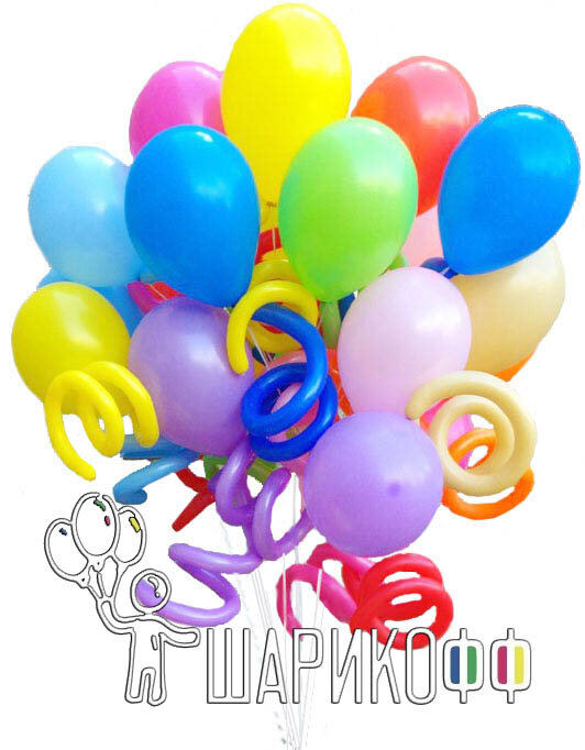 Композиция из шаров на рождение ребенка "Букет с завитками"