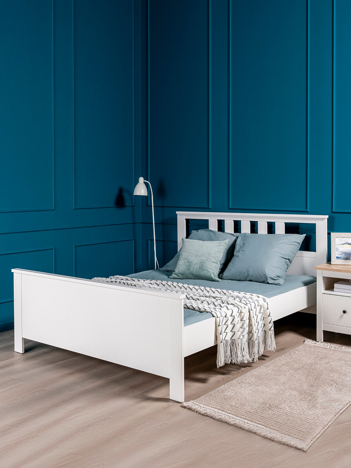 Кровать двуспальная ГУД лакк Сага, 140х200х101 см, ортопедические ламели, белая