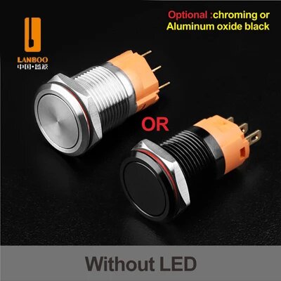Кнопочный выключатель LANBOO LB16A, нержавеющая сталь, черный, Latching, Chroming, Without LED