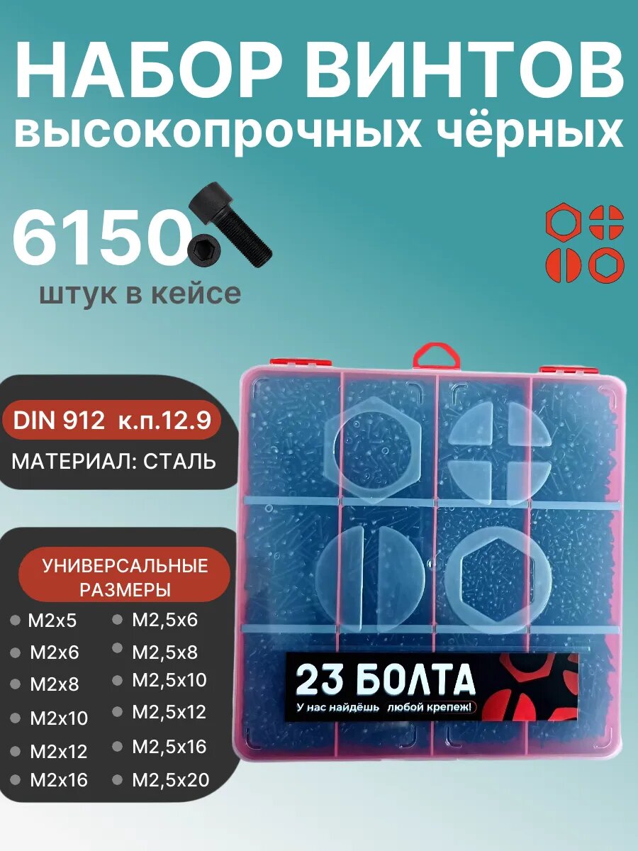 Винты М2 и М2,5 черные к. п.12.9 DIN912 в органайзере набор 2