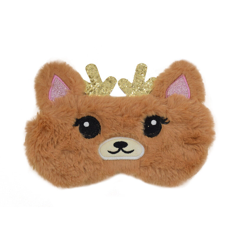 Маска для сна с изображением оленя для детей и взрослых, милая мультяшная маска для сна с золотыми блестящими рогами, повязка на глаза из плюшевой ткани, мягкий козырек для сна, дорожная повязка на глаза