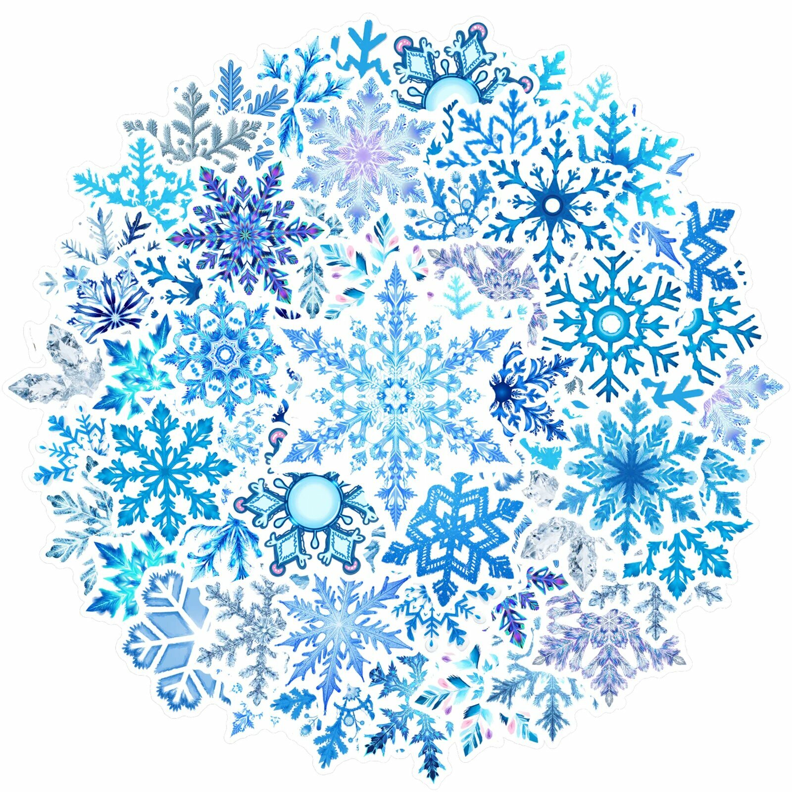 Праздничные наклейки мерцающие снежинки 2A-35pcs