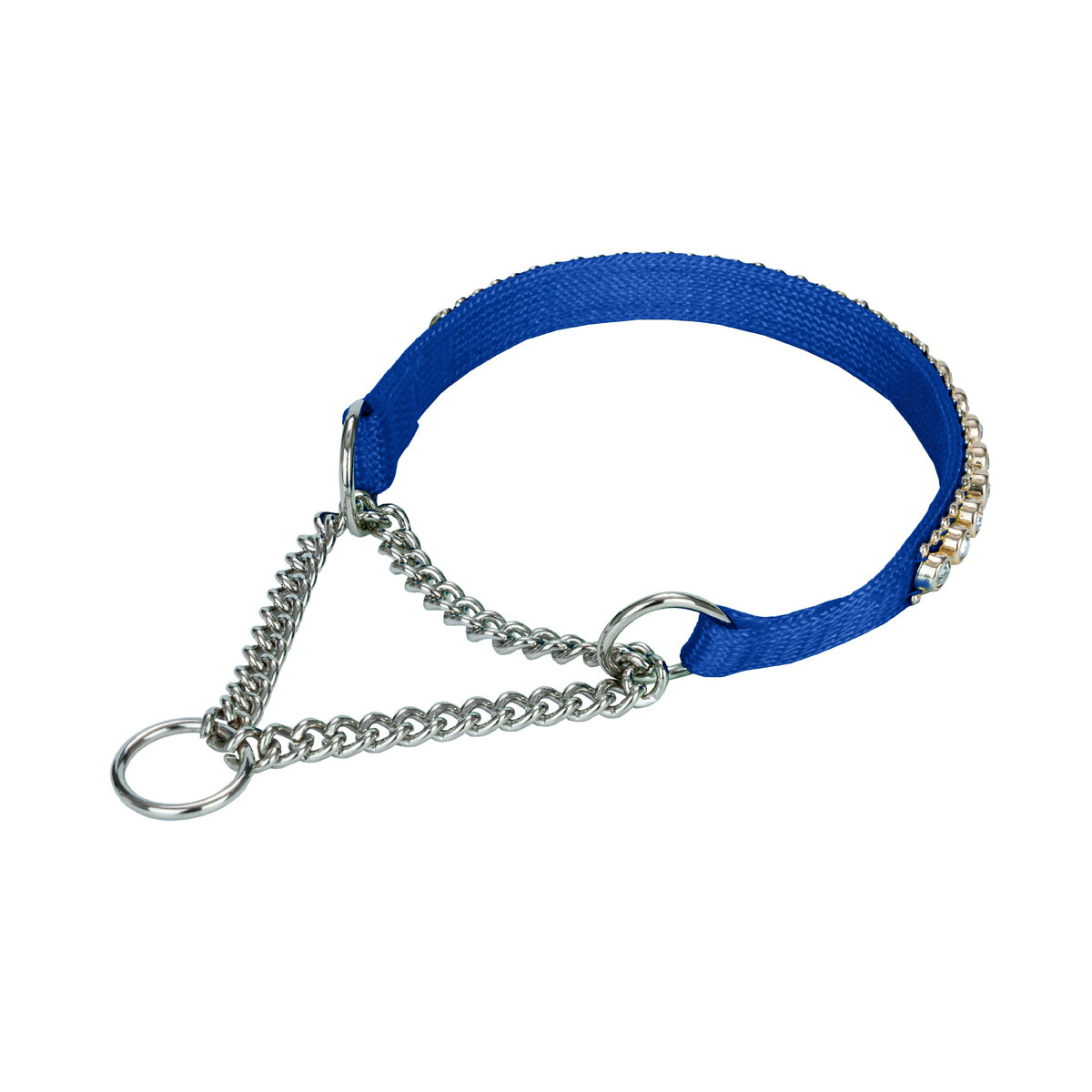 Ошейник-полуудавка для собак ZooOne со стразами 10мм (18*25см) с цугом (хром) синий 75-2110