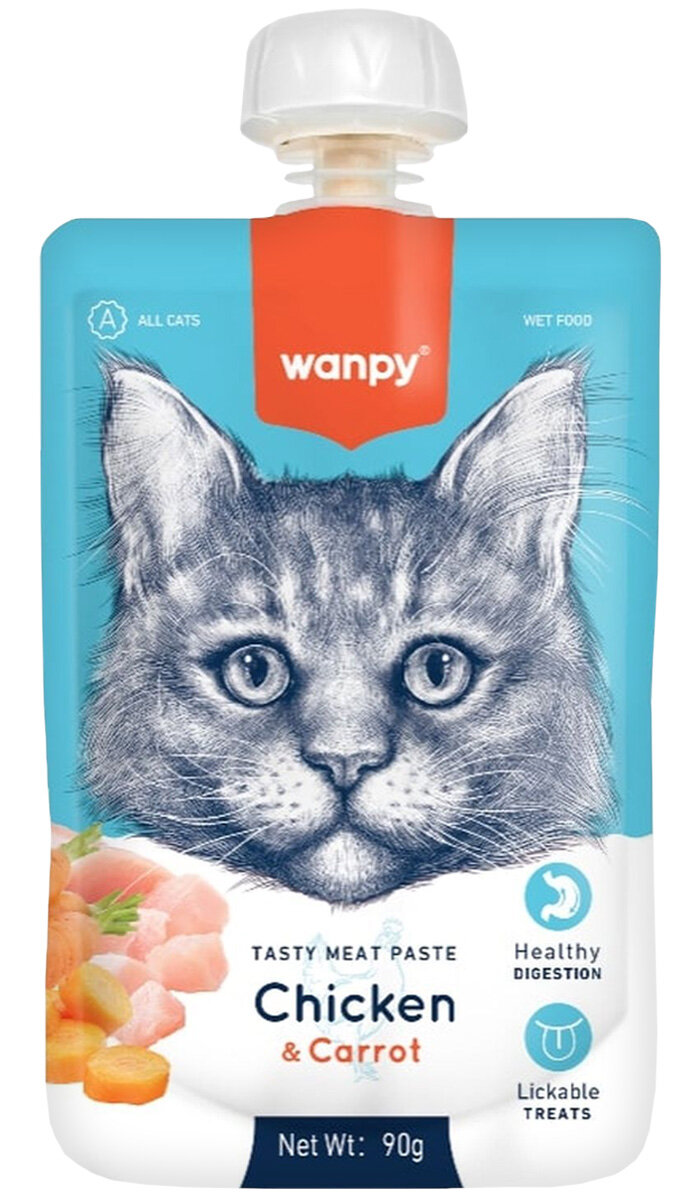 Лакомство WANPY CAT для кошек, мясной мусс с курицей и морковью, 90 г