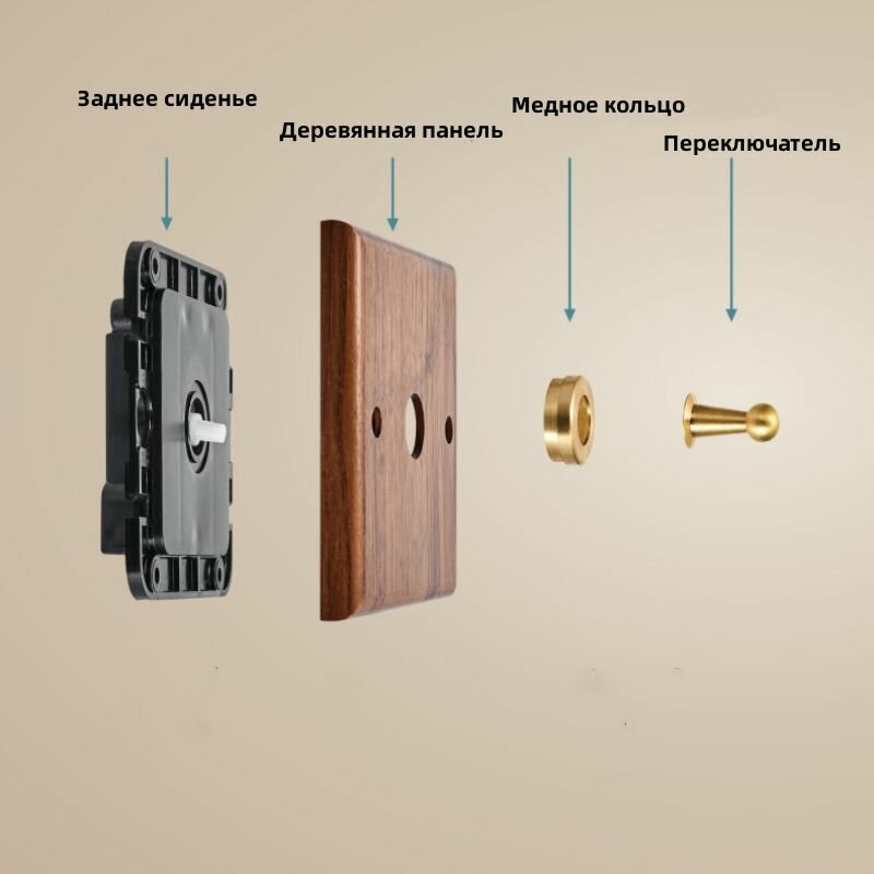 Розетка выключателя света индустриальном в стиле ретро, тумблерная пластина латуни из цельного дерева, старинный выключатель