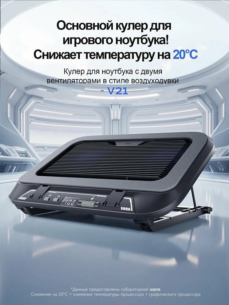 Llano охлаждающая подставка для ноутбука 14-17.3 дюймов: двойные 14см вентиляторы, RGB-подсветка, шумоподавление 42dB1500 об/мин