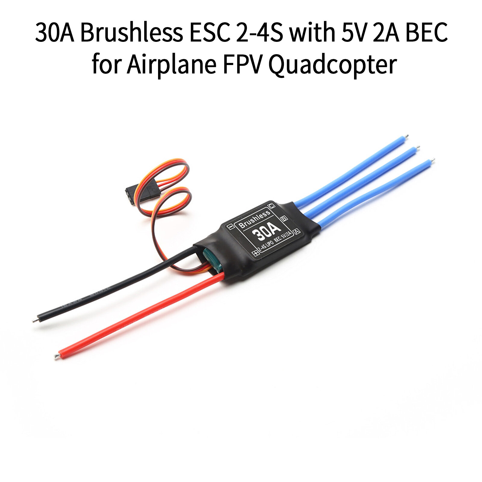 Электронный регулятор скорости 30A Brushless ESC 2-4S с BEC 5V 2A и разъемом 3,5 мм Banana Head для самолетов, вертолетов, лодок, FPV F450 и мини-квадрокоптеров.