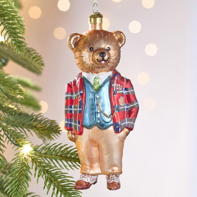 Елочная игрушка Медвежонок в костюме 16 см в подарочной коробке, стекло, Winter Deco, 1001258