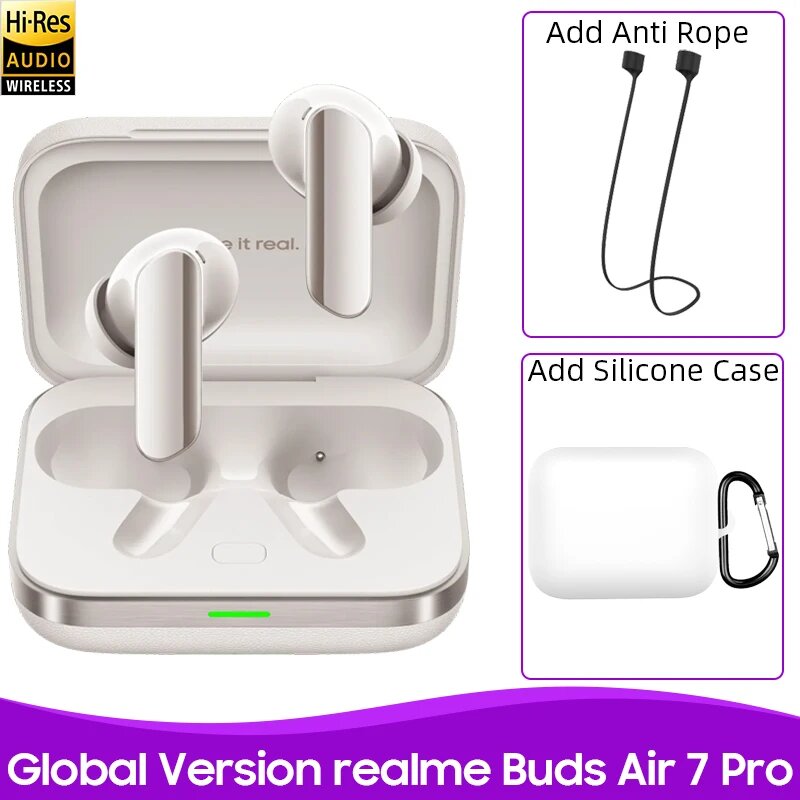 Глобальная версия Realme Buds Air 7 Pro True Беспроводные наушники 53 дБ с активным шумоподавлением Bluetooth 5,4 Наушники 48 часов батареи GloryBeigenWhiteCase