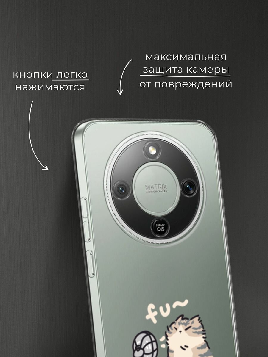 Чехол на Honor X9d / Хонор X9d с принтом Котик с вентилятором, прозрачный — фото 1