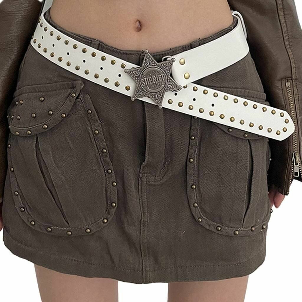 Пояс, пояс с заклепками в американском стиле y2k ретро-белый