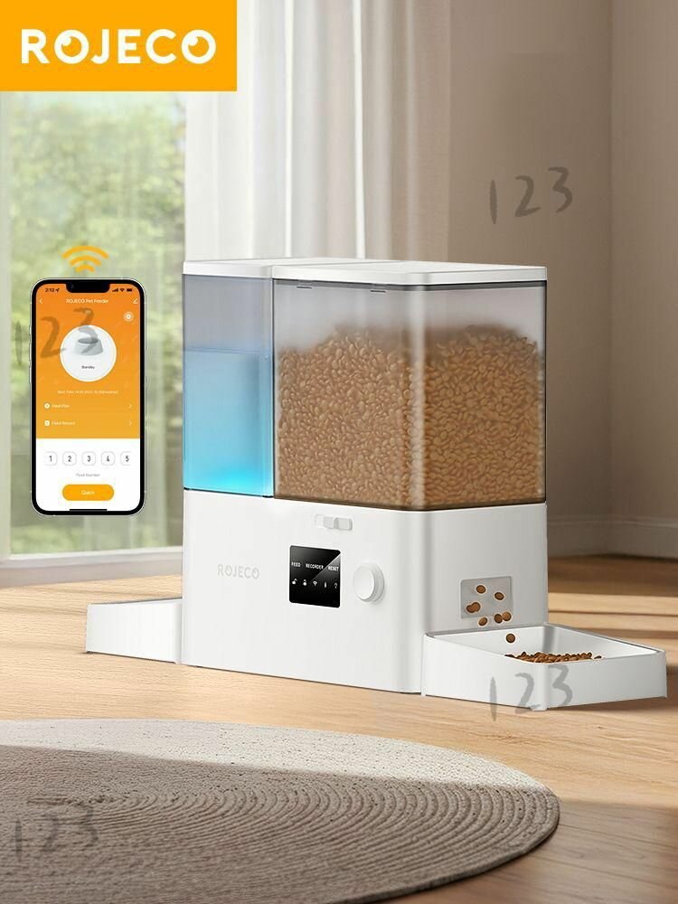 ROJECO Автоматическая кормушка 5 литра для животных WIFI, с Поилка 3,5 литра для кошек и собак, умный питатель с таймером, белая