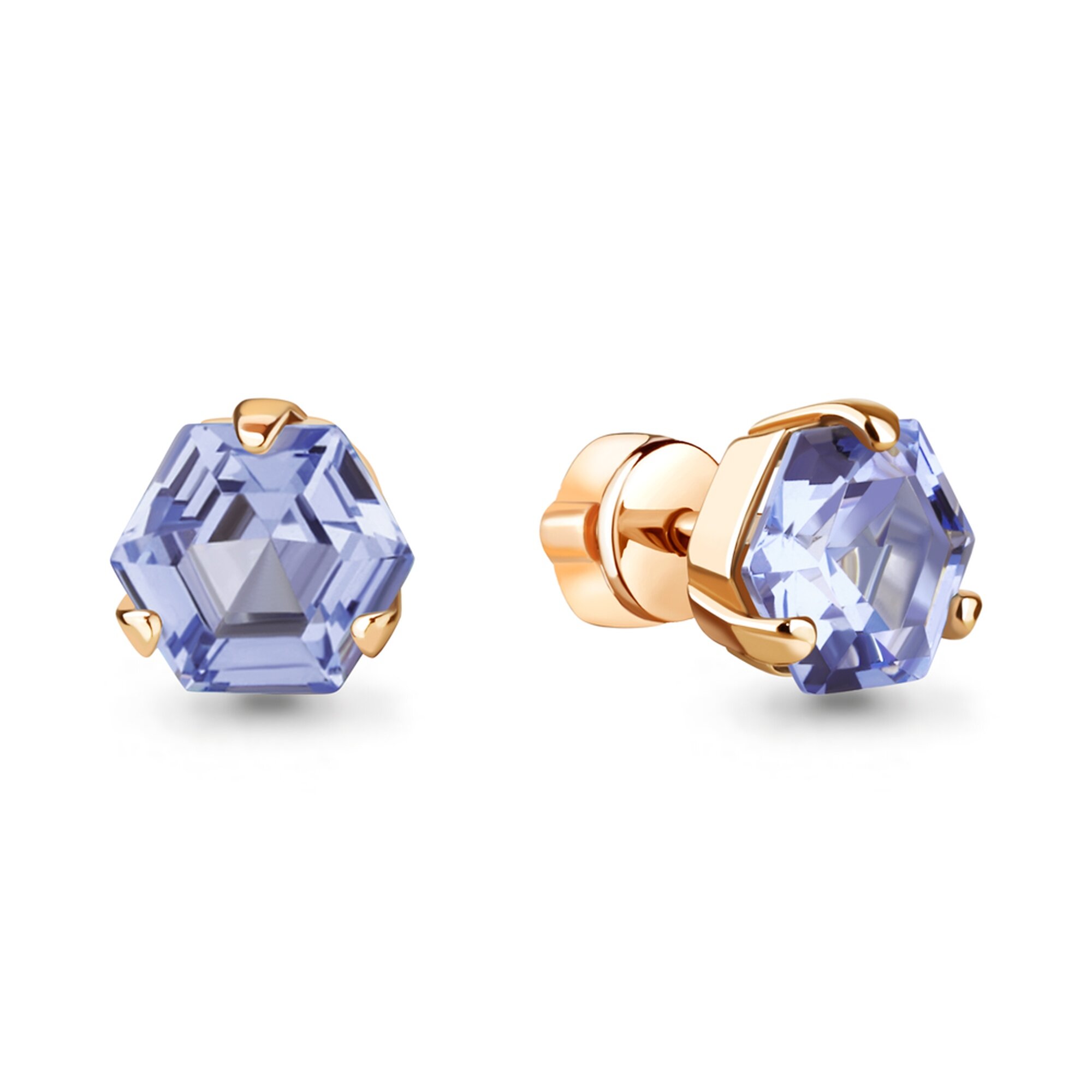 Серьги пусеты, серебро, 925 проба, золочение, танзанит