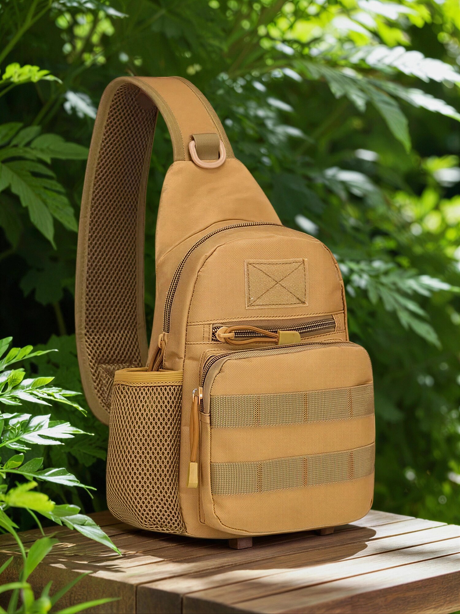 Сумка нагрудная мужская через плечо с одной лямкой тактическая, коричневая