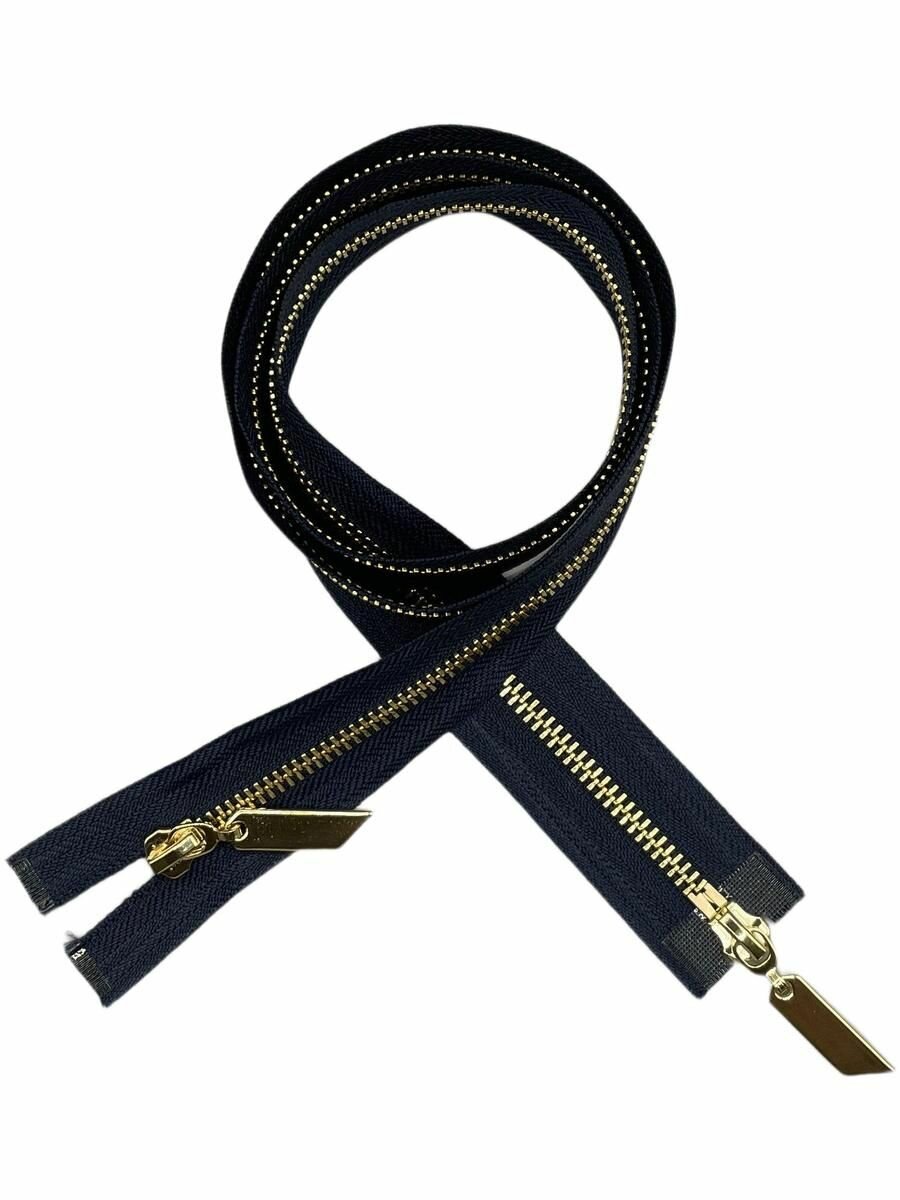 Молния металл,100см, тип 5, синий, зубья золото,2 замка. Италия.1шт.