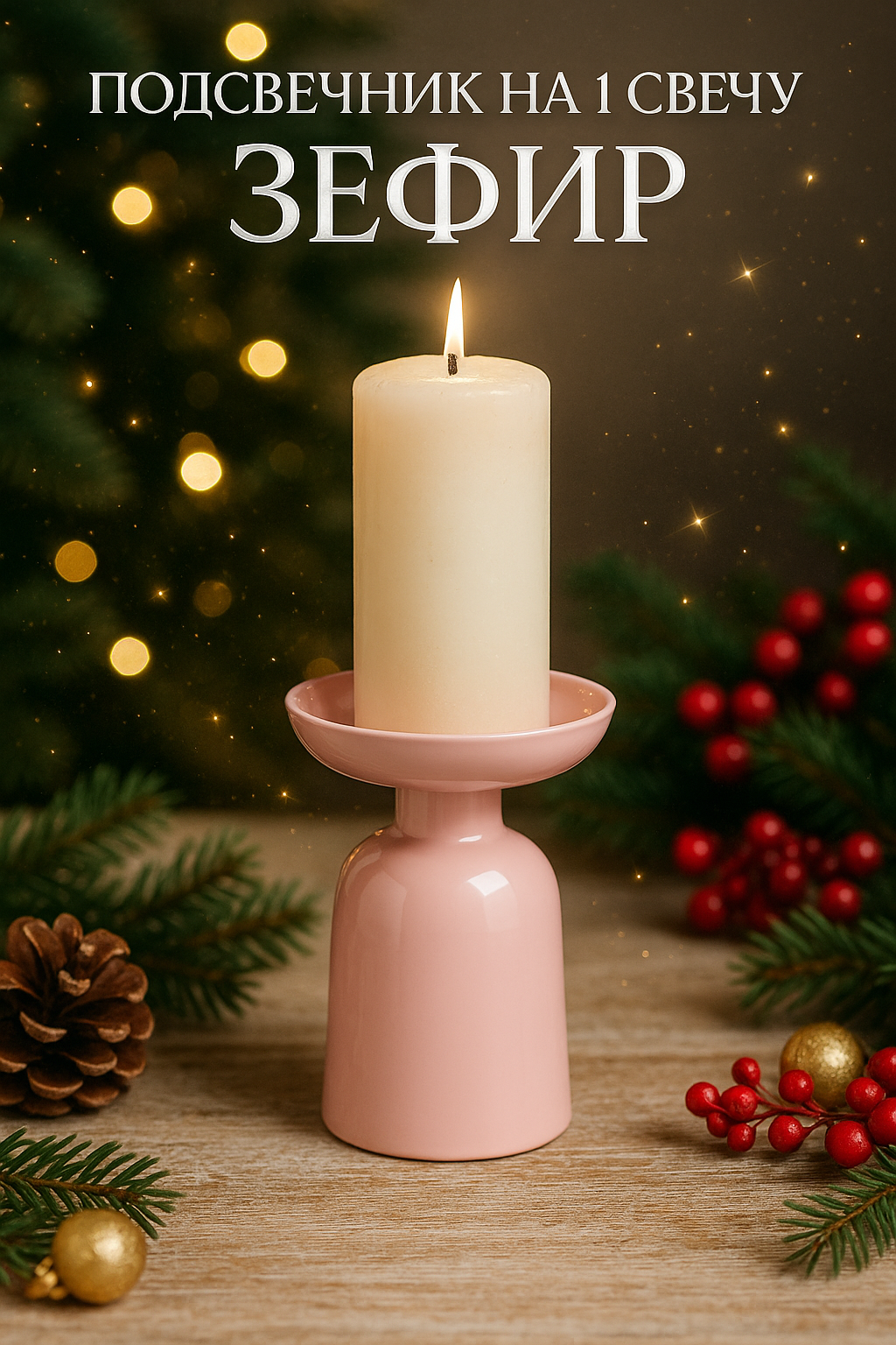 Подсвечник на 1 свечу, глянцевый "Зефир" размер 10×10×13 см, цвет розовый