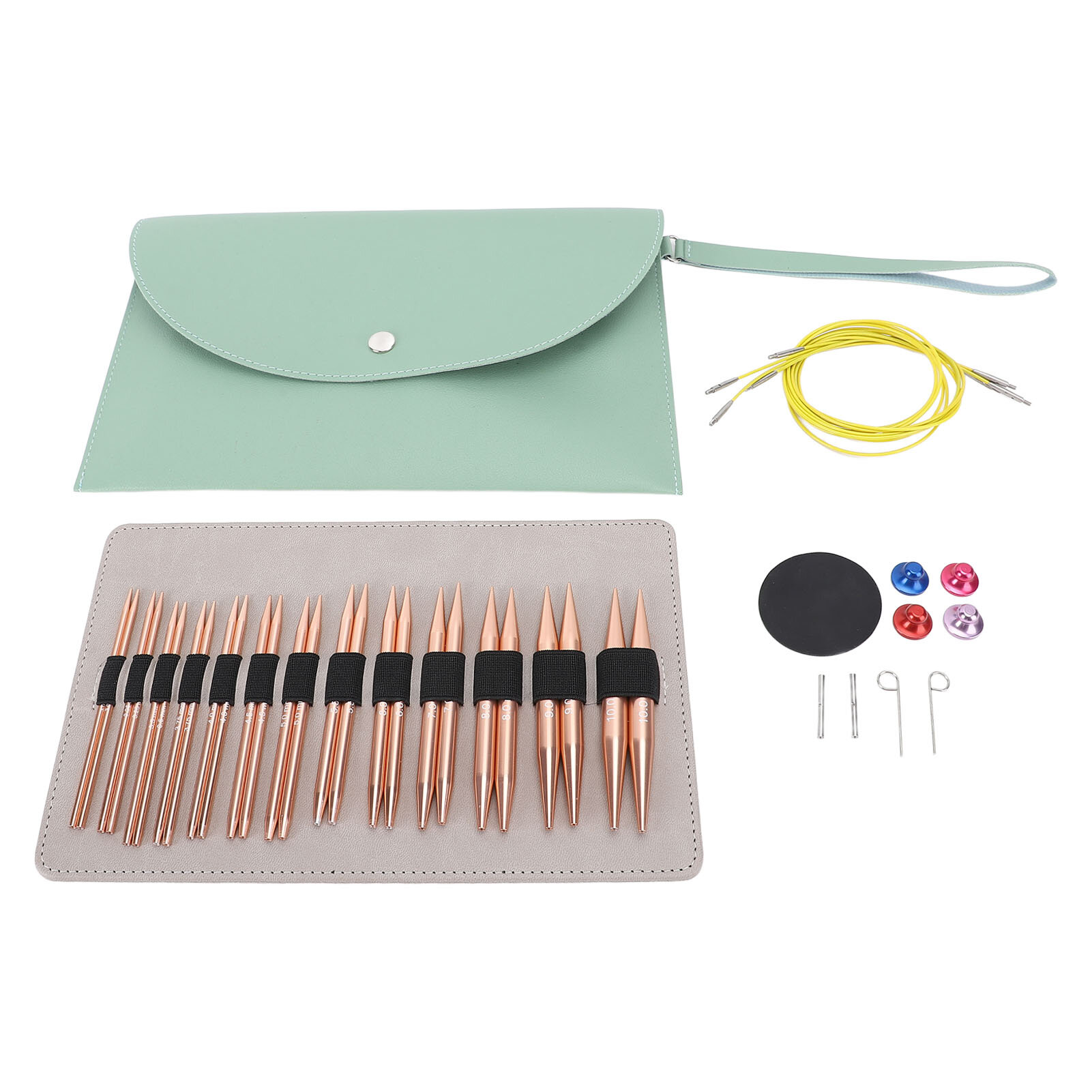 Набор из 26 сменных круговых спиц 3,0–10,0 мм, розовое золото, с кабелем и футляром