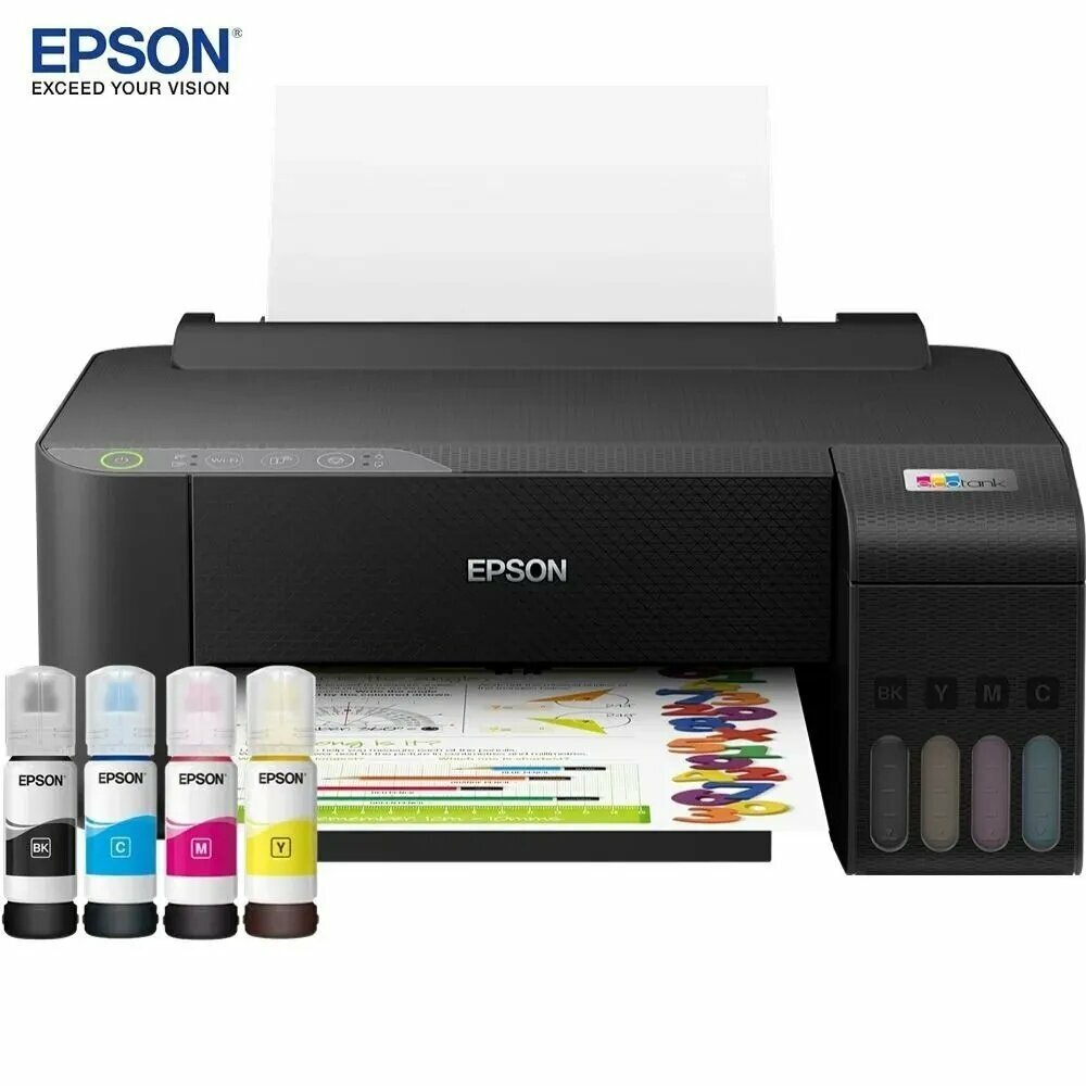 Epson Принтер струйный L1258, СНПЧ, цветн, A4, USB Wi-Fi , черный матовый, прозрачный