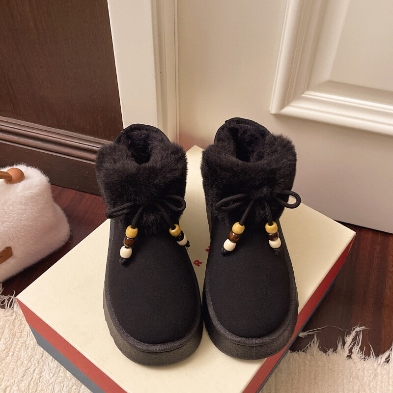 Утолщенные хлопковые ботинки с флисовой подкладкой в стиле северо-восточного Китая, новый стиль, теплые, с меховой подкладкой, короткие, с толстой подошвой для женщин, без застежки. Размер обуви. EU:39